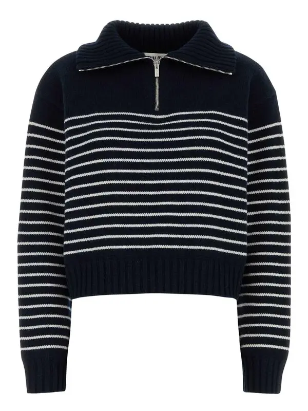 Miu Miu Striped Quarter Zip Cashmere Sweater - Stripped