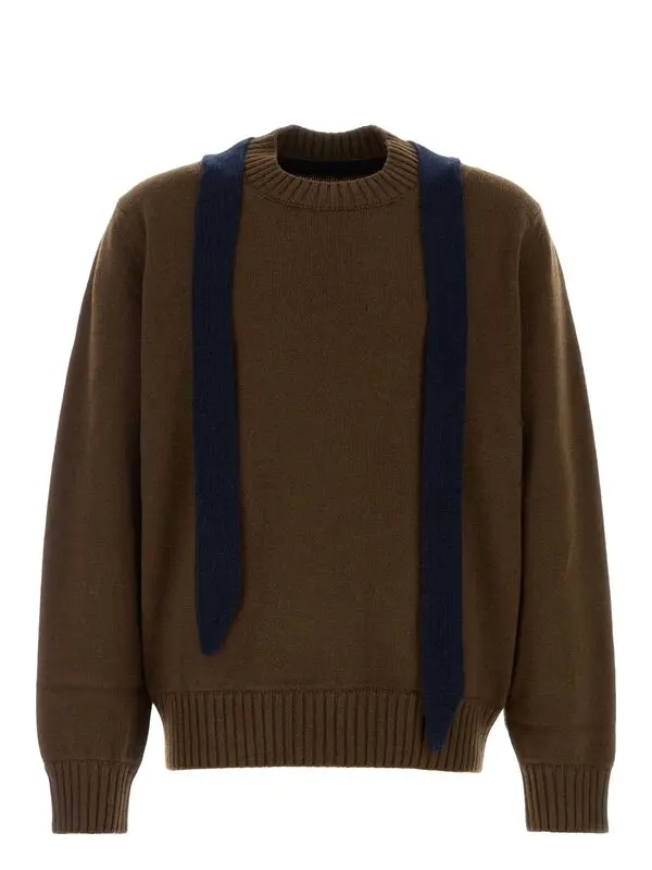 Sacai Wool Knit Sweater With Tie Detail - Brown