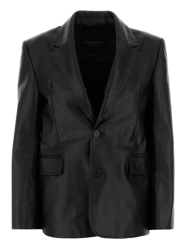 Balenciaga Single Breasted Bovine Leather Jacket - Black