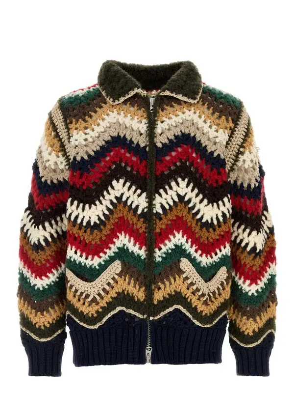 Sacai Multicolor Crochet Zip-up Cardigan - Multicoloured