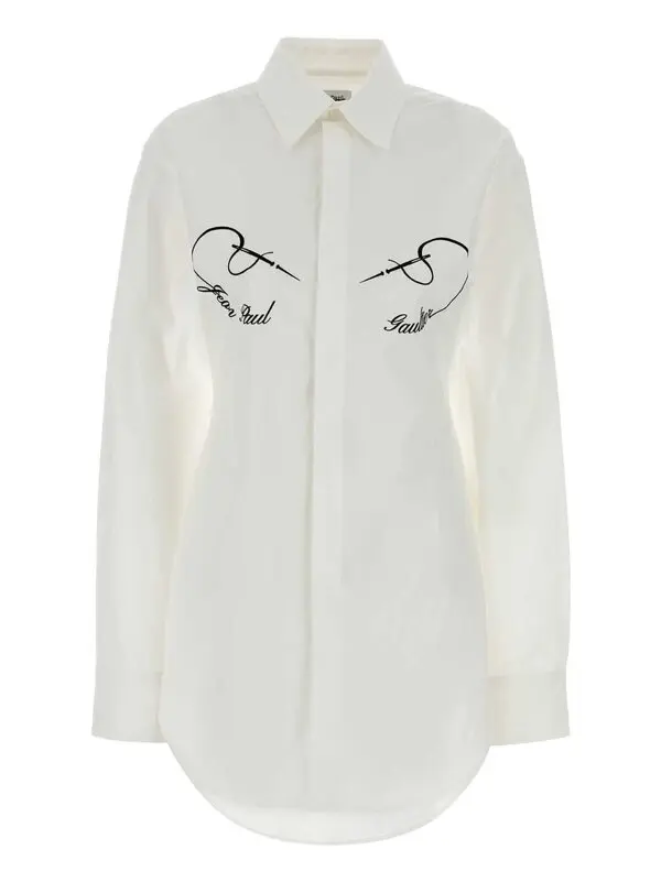 JEAN PAUL GAULTIER Stretch Poplin Shirt With Embroidered Detail - White