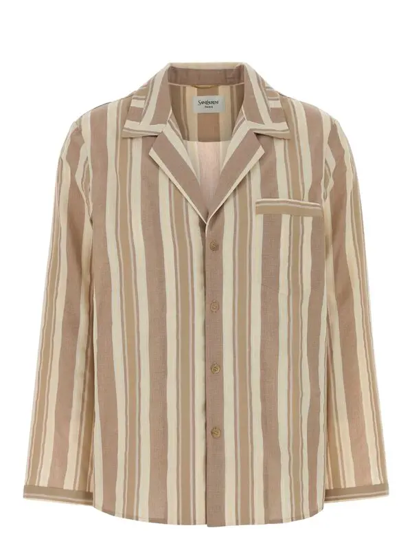 Saint Laurent Embroidered Striped Cotton Shirt - Stripped