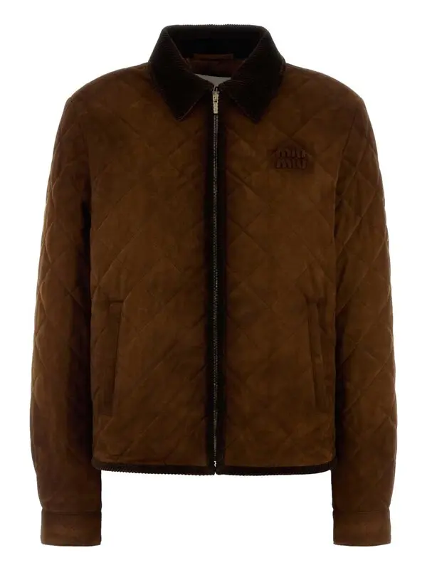 Miu Miu Quilted Lamb Suede Jacket - Brown