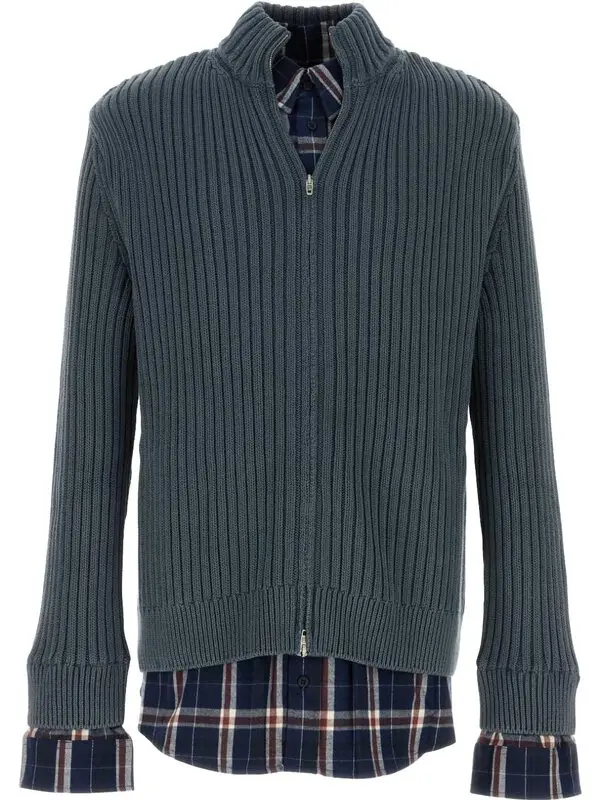 Balenciaga Ribbed Zip-up Cardigan With Mock Neck - Green