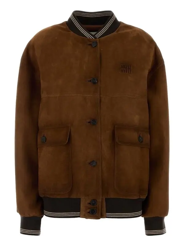 Miu Miu Suede Bomber Jacket With Lamb Suede Exterior - Brown