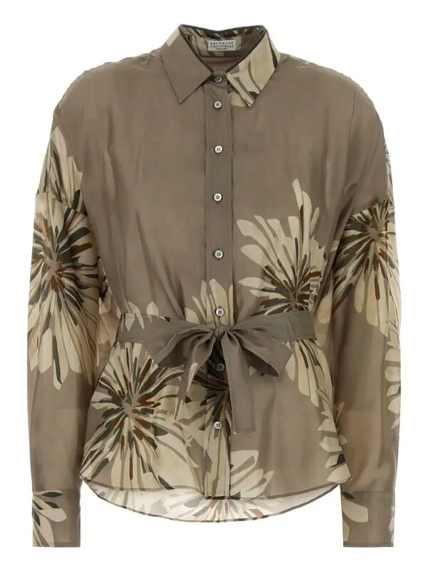 Brunello Cucinelli Silk Shirt With Waist Tie - Printed