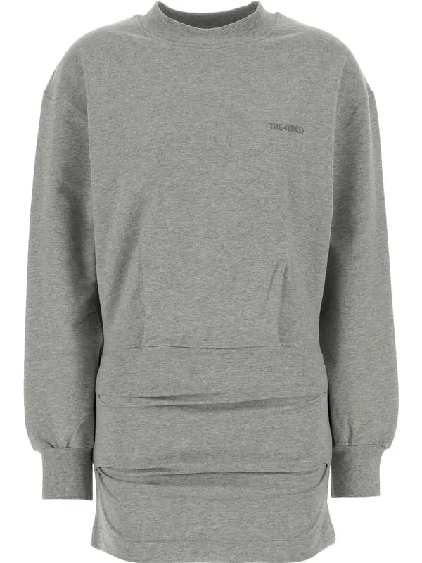 Attico Stretch Cotton Sweatshirt Mini Dress - Grey