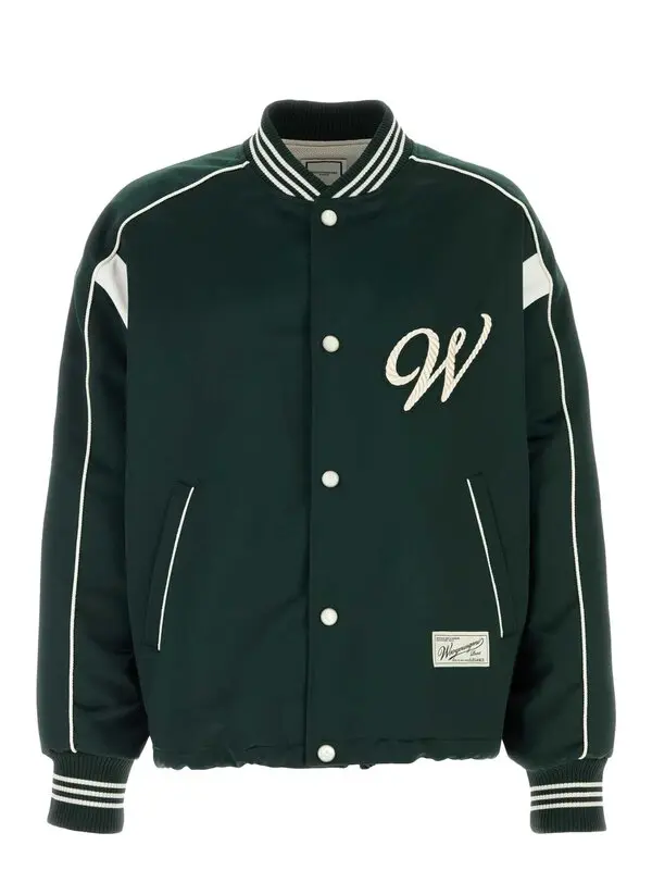 WOOYOUNGMI Satin Bomber Jacket With Embroidered Logo - Green
