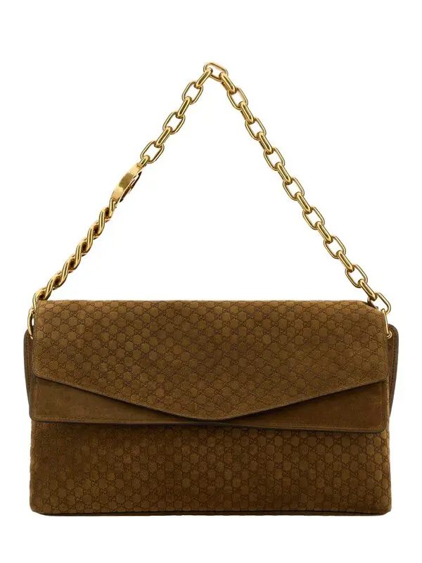Gucci Suede Large Shoulder Crossbody Handbag - Camel