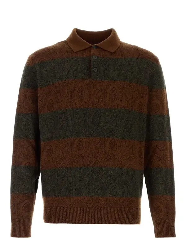 Etro Embroidered Striped Wool Polo Shirt For - Stripped