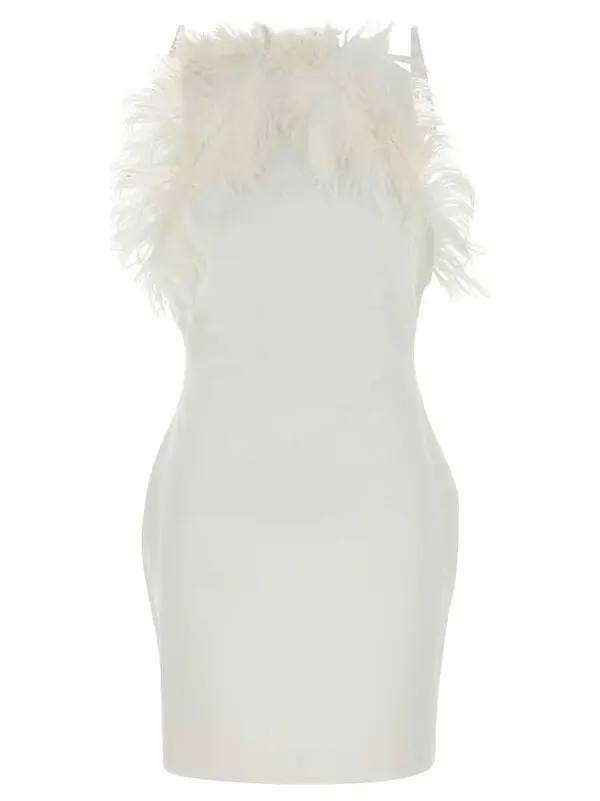 Attico Stretch Cady Mini Dress With Feather Embellishment - White