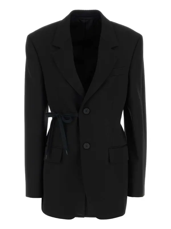 Balenciaga Oversized Wool Blazer With Tie Detail - Black