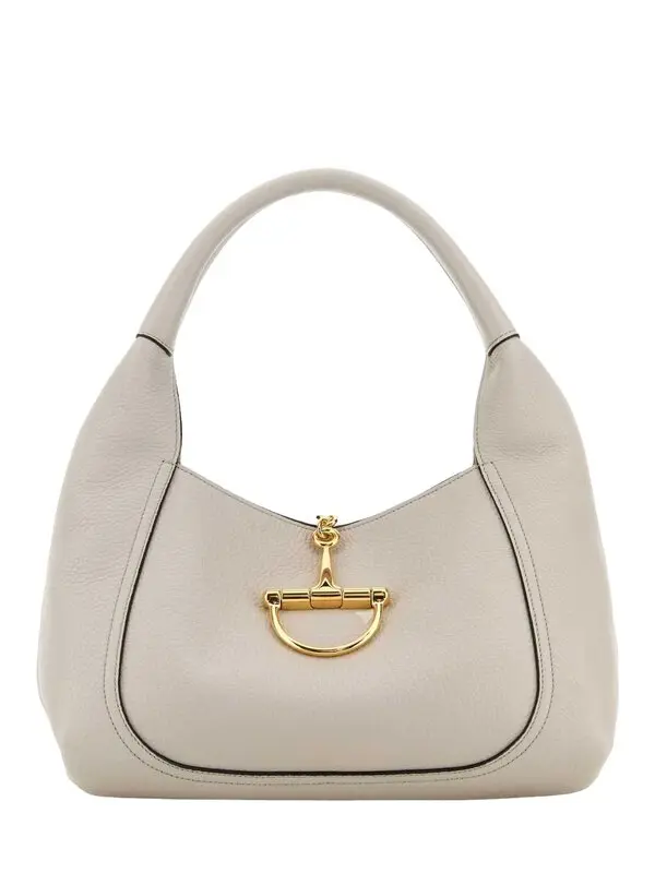 Gucci Leather Shoulder Handbag With Gold Tone Hardware - Grey