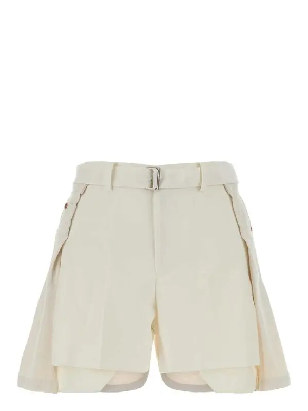 Sacai Layered Polyester And Wool Blend Mini Shorts With Belted Waist - White