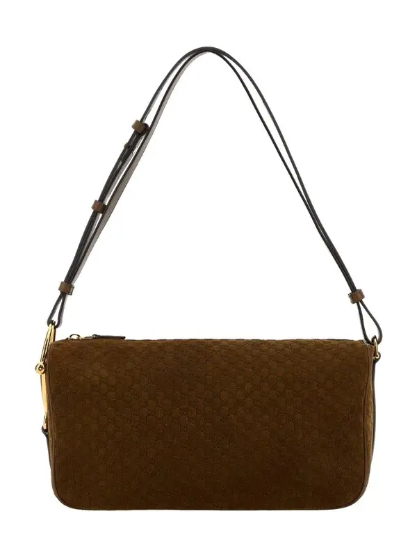 Gucci Medium Suede Half Horsebit Shoulder Bag - Camel