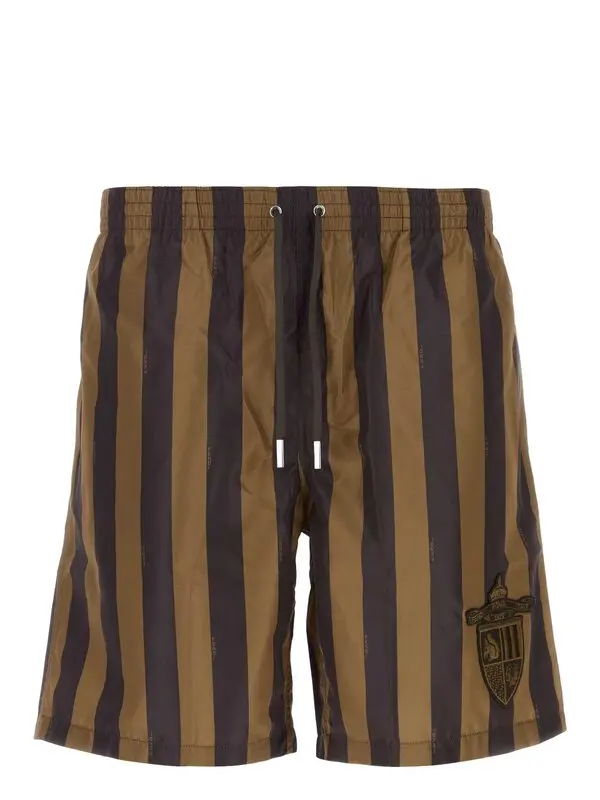 Fendi Printed Polyester Swim Shorts With Striped Detail - Stripped