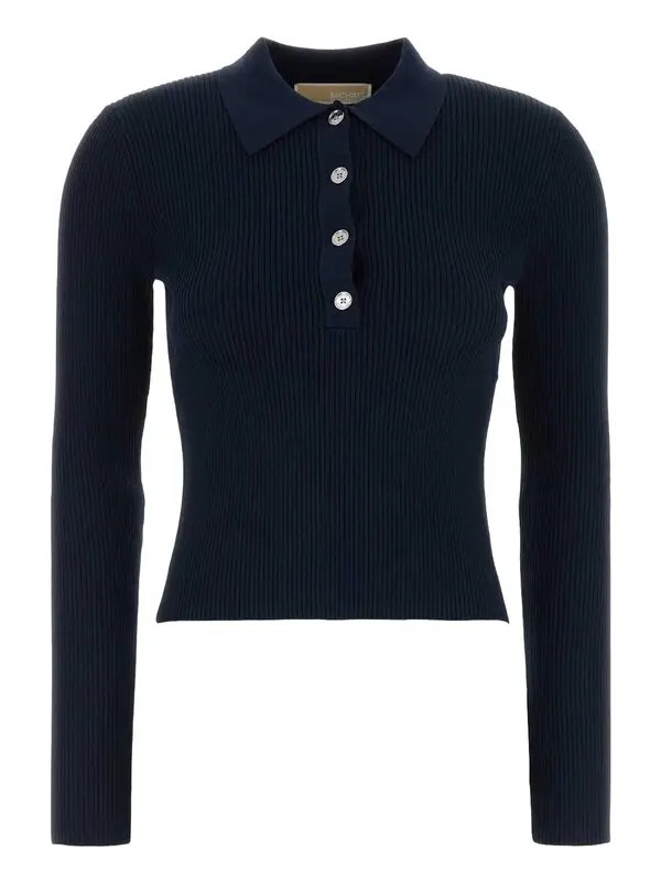 Michael Kors Ribbed Stretch Viscose Blend Polo Shirt - Blue