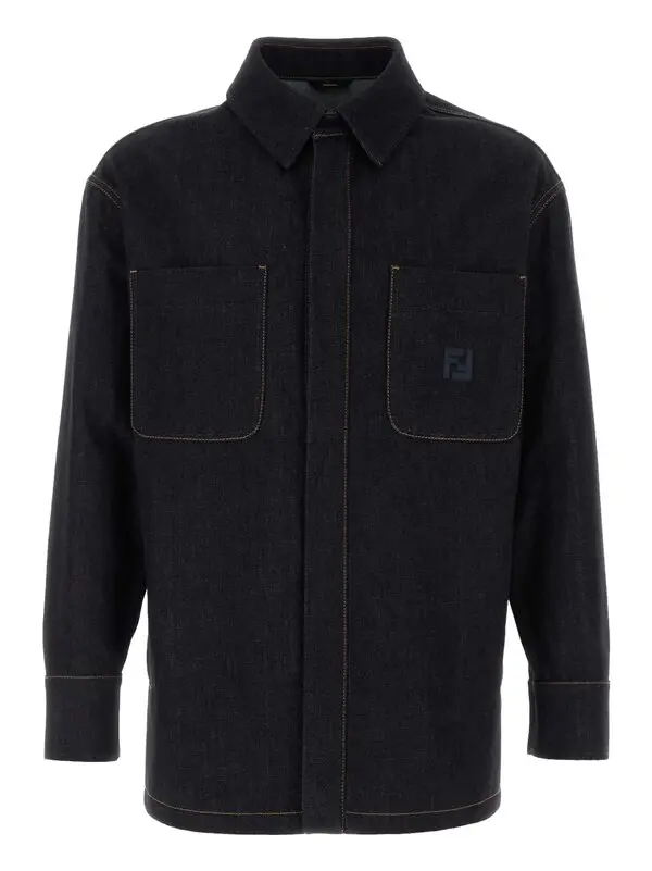 Fendi Cotton Denim Jacket With Classic Collar - Blue