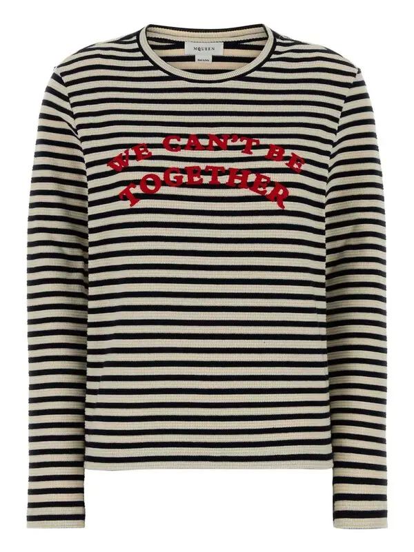 Alexander McQueen Embroidered Striped Cotton T-shirt - Stripped