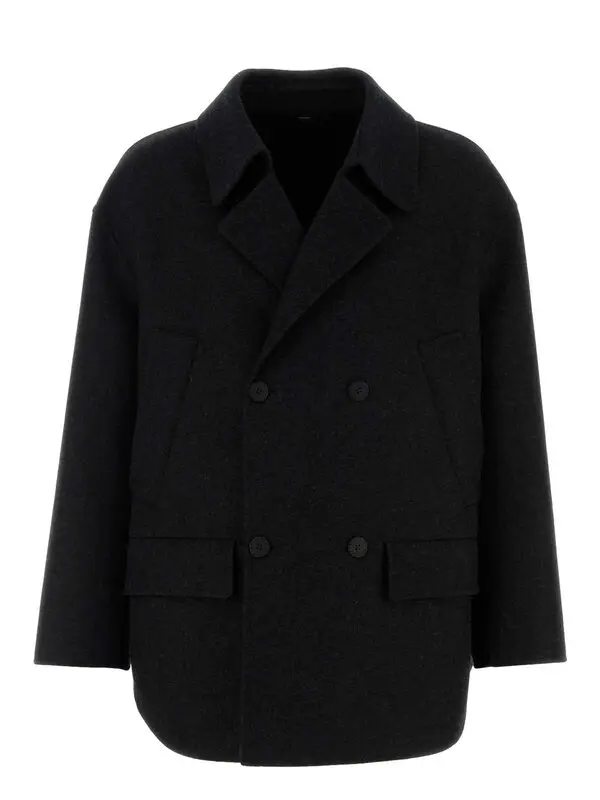 Fendi Virgin Wool Flannel Double-breasted Blazer - Black