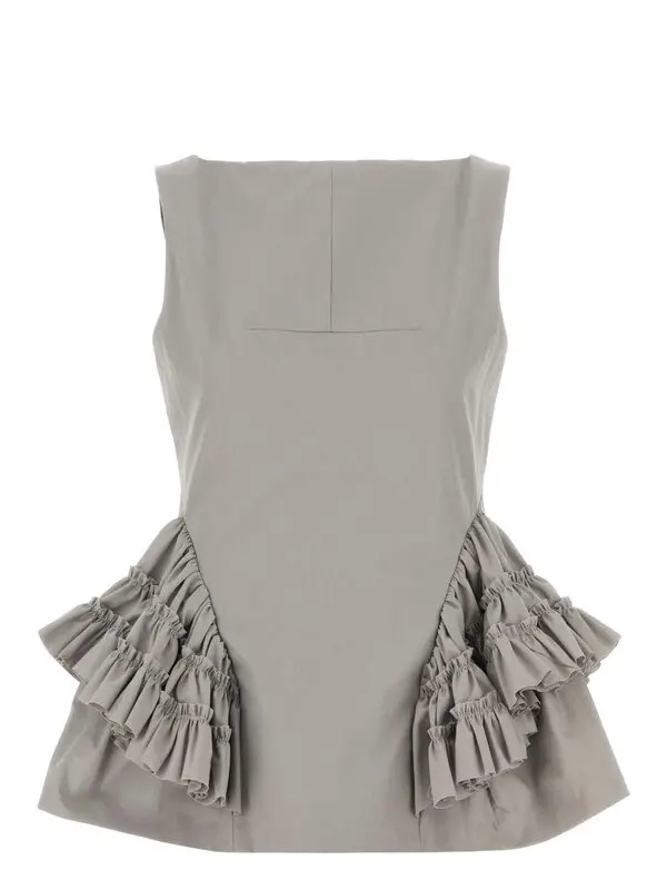 Dries Van Noten Cotton Casey Top With Ruffle Detailing - Grey