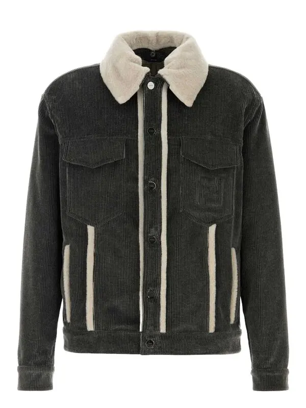 Fendi Corduroy Jacket With Shearling Collar - Grey