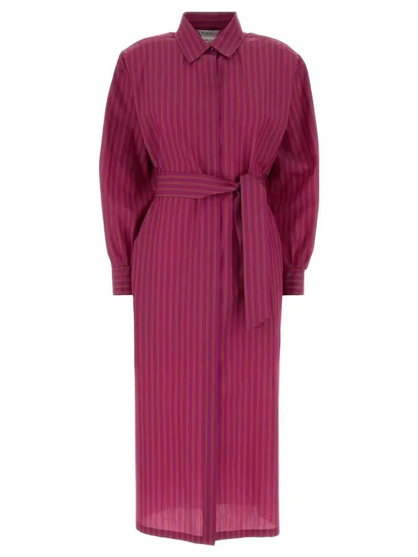 Max Mara Striped Cotton Silk Shirt Dress - Stripped