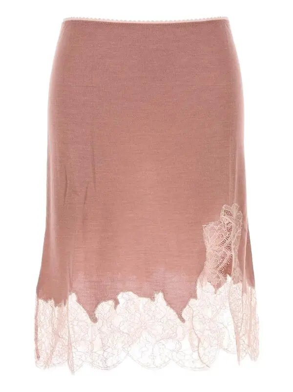 Fendi Cashmere Blend Lace Trimmed Skirt - Pink