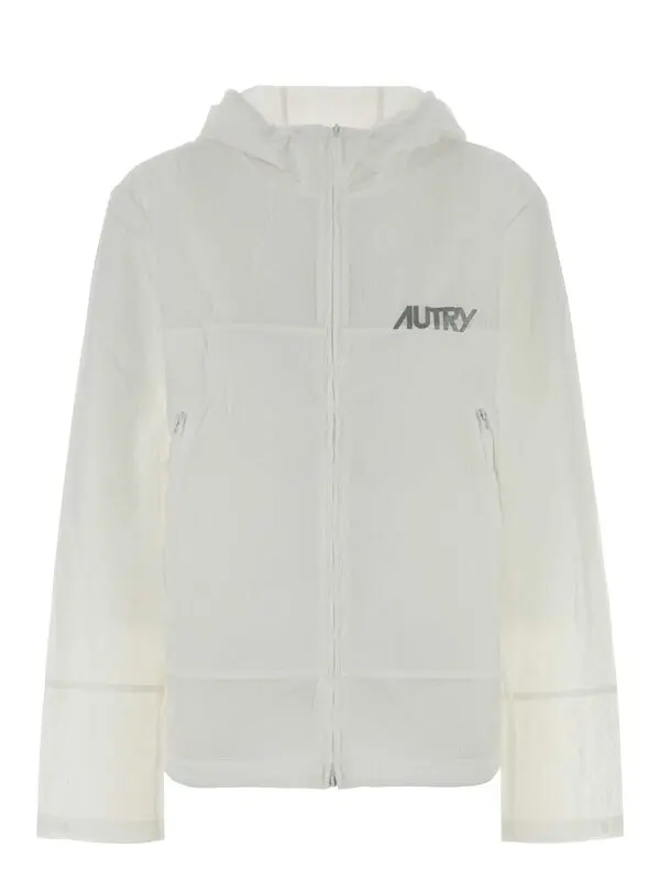 AUTRY Nylon Zip Up Hooded Windbreaker Jacket - White