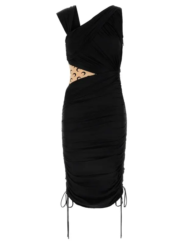 MARINE SERRE Stretch Nylon Ruched Dress - Black