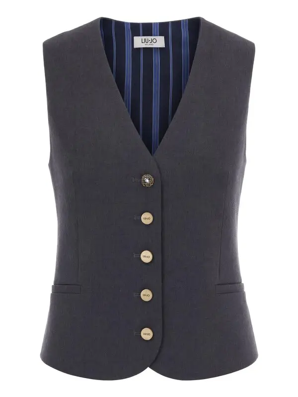 Liu Jo Tailored Sleeveless Vest With Button Front - Dark Grey Melange