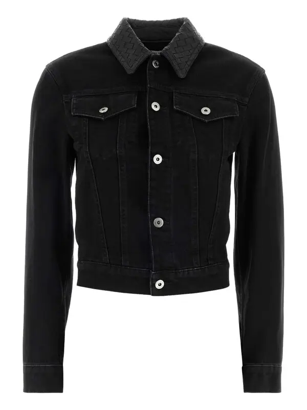Bottega Veneta Denim Trucker Jacket With Textured Collar - Black