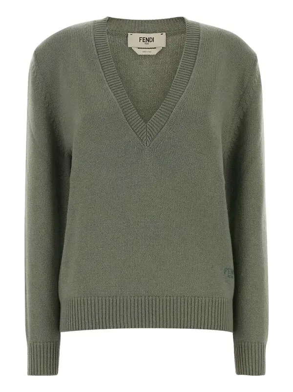 Fendi Stretch Cashmere V-neck Pullover - Green