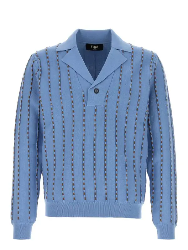 Fendi S Fitted Cotton Polo Shirt - Light Blue