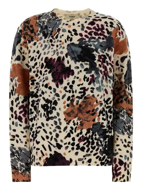 Fendi Wool-cashmere Blend Sweater With Allover Print - Printed