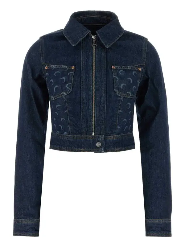 MARINE SERRE Denim Jacket With Lunar Print - Blue