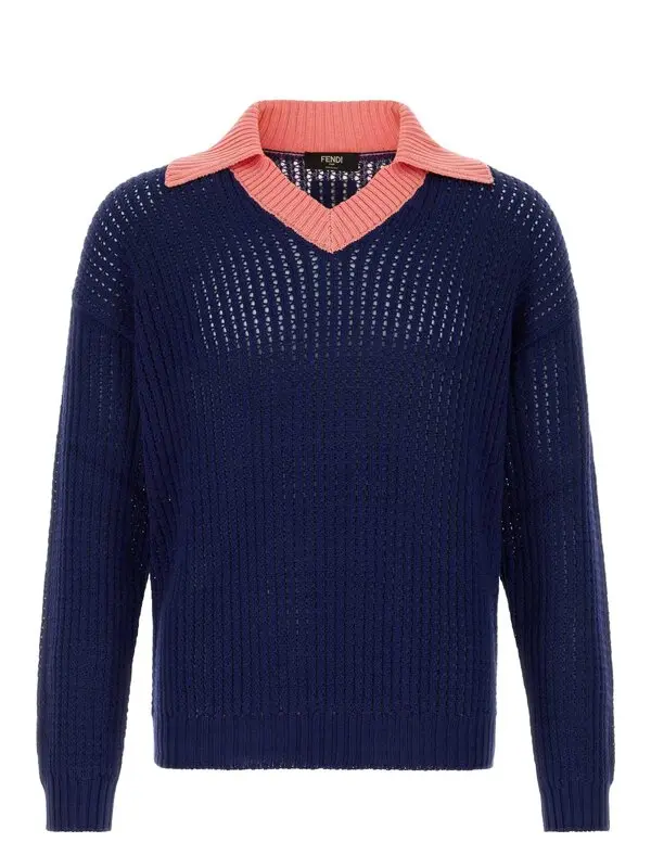 Fendi S 100% Cotton Polo Shirt - Blue