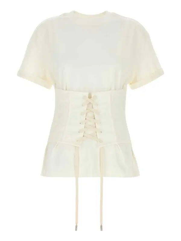Alexander McQueen 100% Cotton Crewneck T-shirt With Corset Detail - White