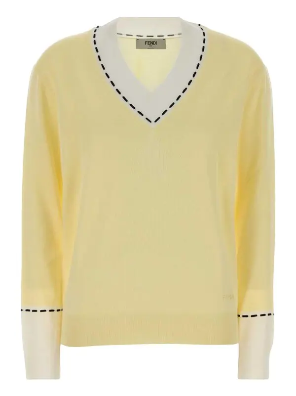 Fendi Wool-silk Blend V-neck Sweater - Yellow
