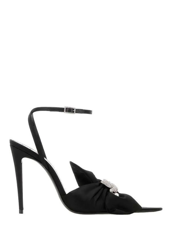 Saint Laurent Crepe Dove Pumps With Embellished Bow - Black