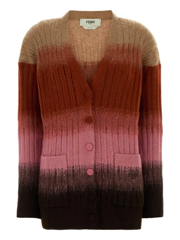 Fendi Mohair Blend Striped Cardigan - Multicoloured