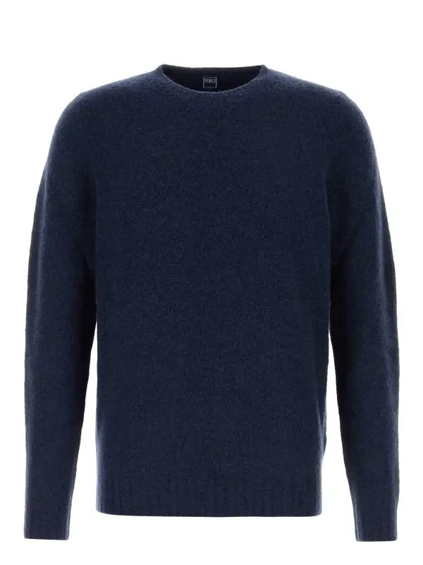 Fedeli Stretch Wool Blend Crew Neck Sweater - Blue