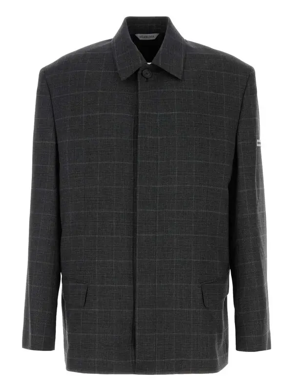 Balenciaga Embroidered Wool Blazer - Checked