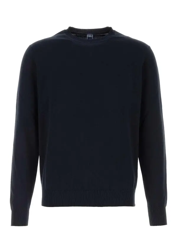 Fedeli 100% Cotton Knit Sweater - Blue