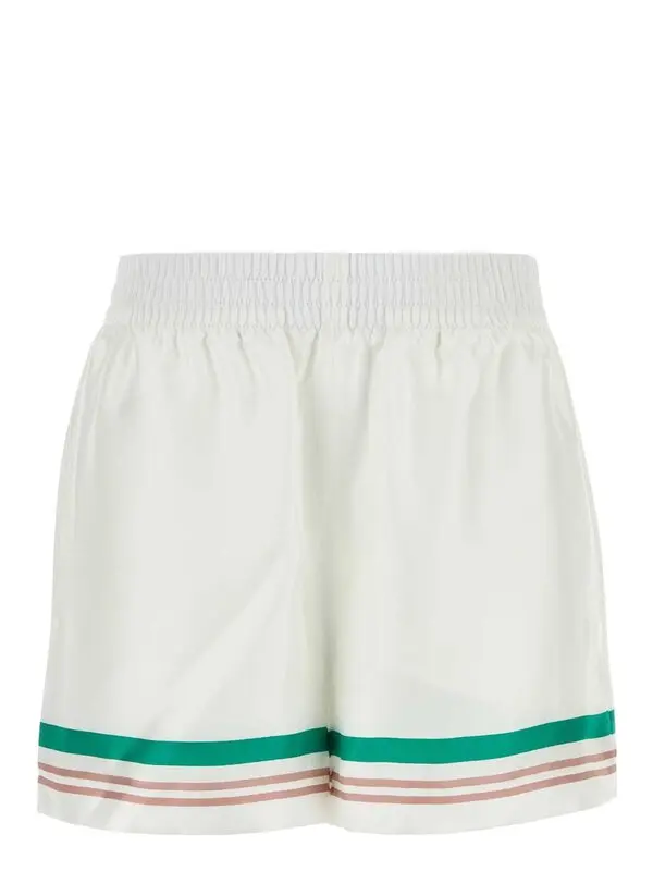 Casablanca Silk Satin Mini Shorts With Striped Hem - White