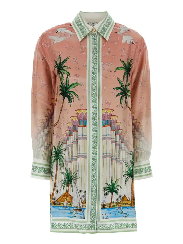 Casablanca Silk Twill Shirt Dress With Tropical Print - Printed