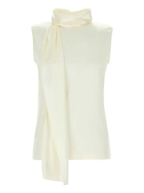 Bottega Veneta Stretch Silk Satin Draped Top - White