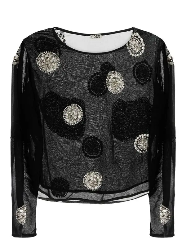 BODE Embellished Crepe Top With Silk Lining - Black