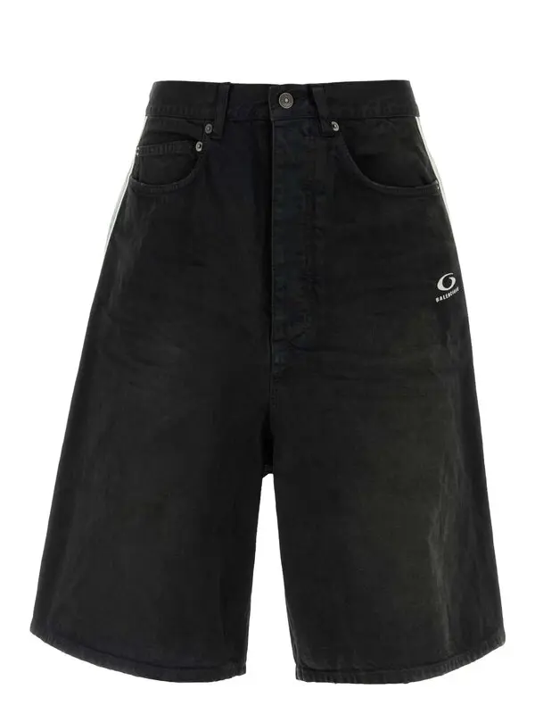 Balenciaga Bermuda Denim Shorts With Side Stripe Detail - Black