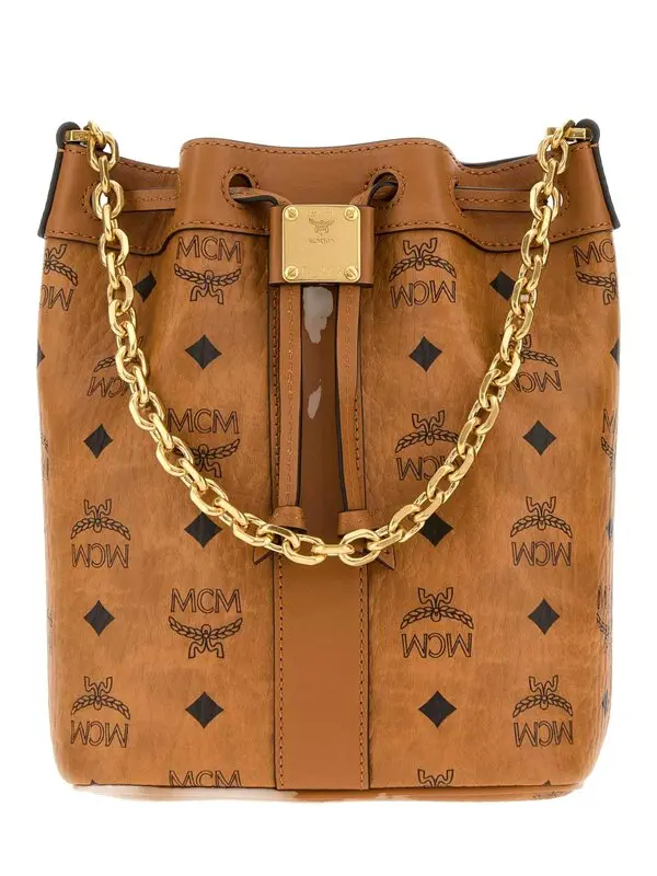 Mcm Canvas Dessau Bucket Handbag With Adjustable Shoulder Strap - Printed